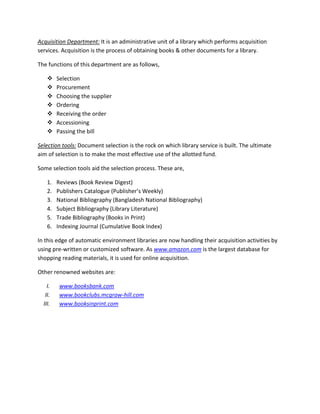 Major departments of a library | DOCX