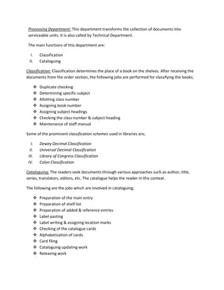 Major departments of a library | DOCX
