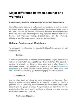 What Sets Seminars Apart from Workshops? | PDF