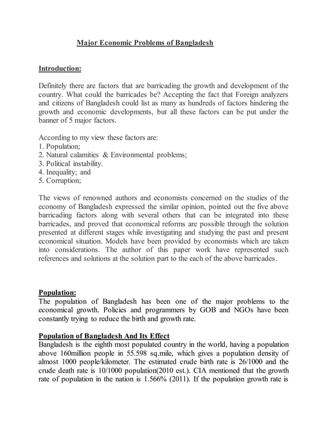 Major economic problems of bangladesh | PDF