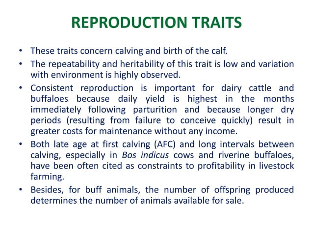 Major economic traits of cattle and buffalo