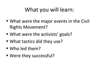 Major events of the civil rights movement pp | PPT | Politics