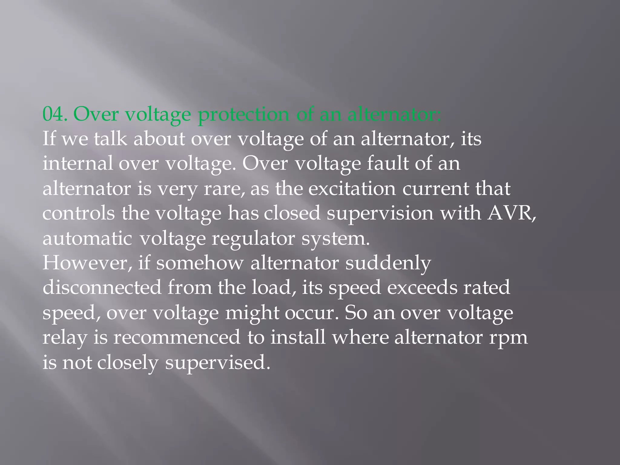 Major faults in an alternator and their protection. | PDF