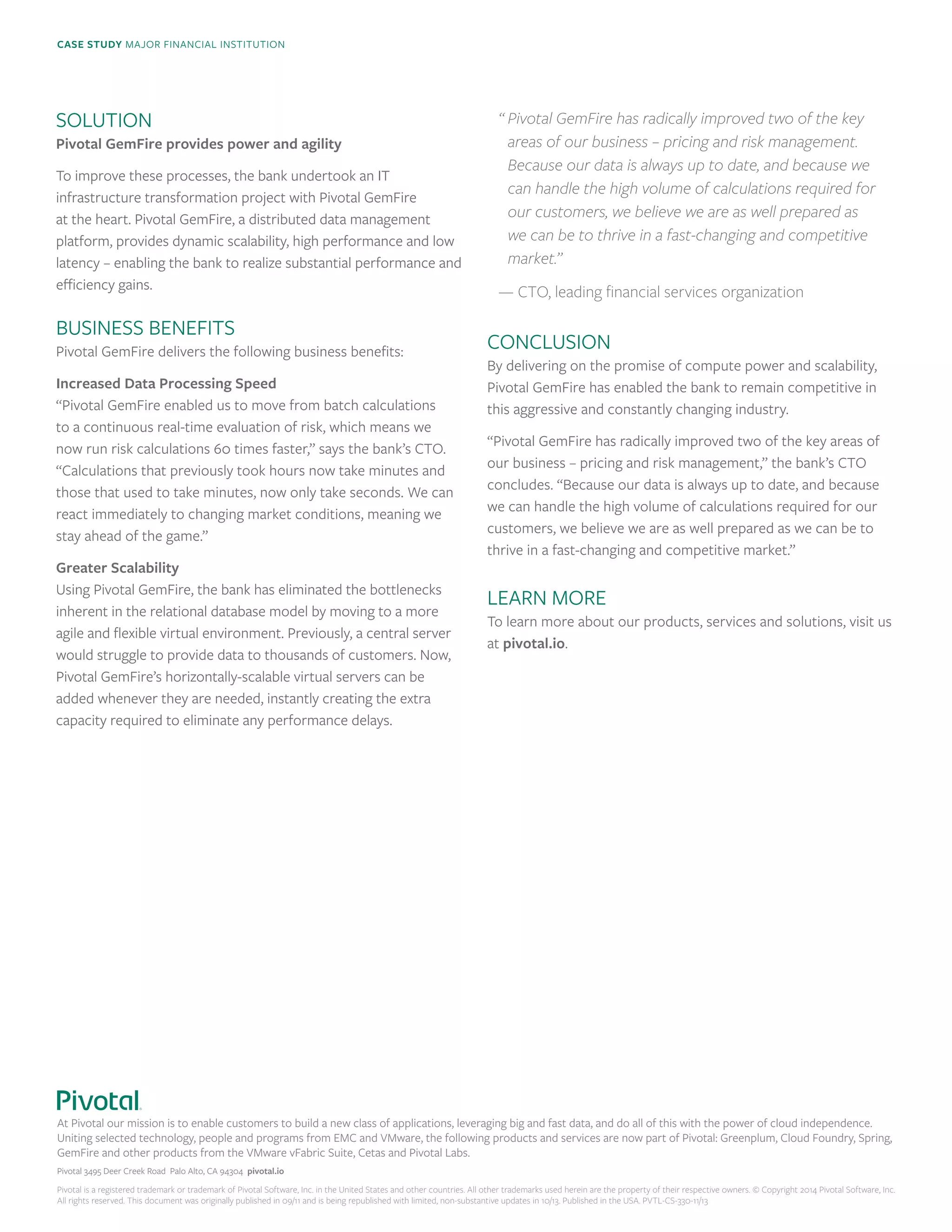 Major Financial Institution Case Study | PDF