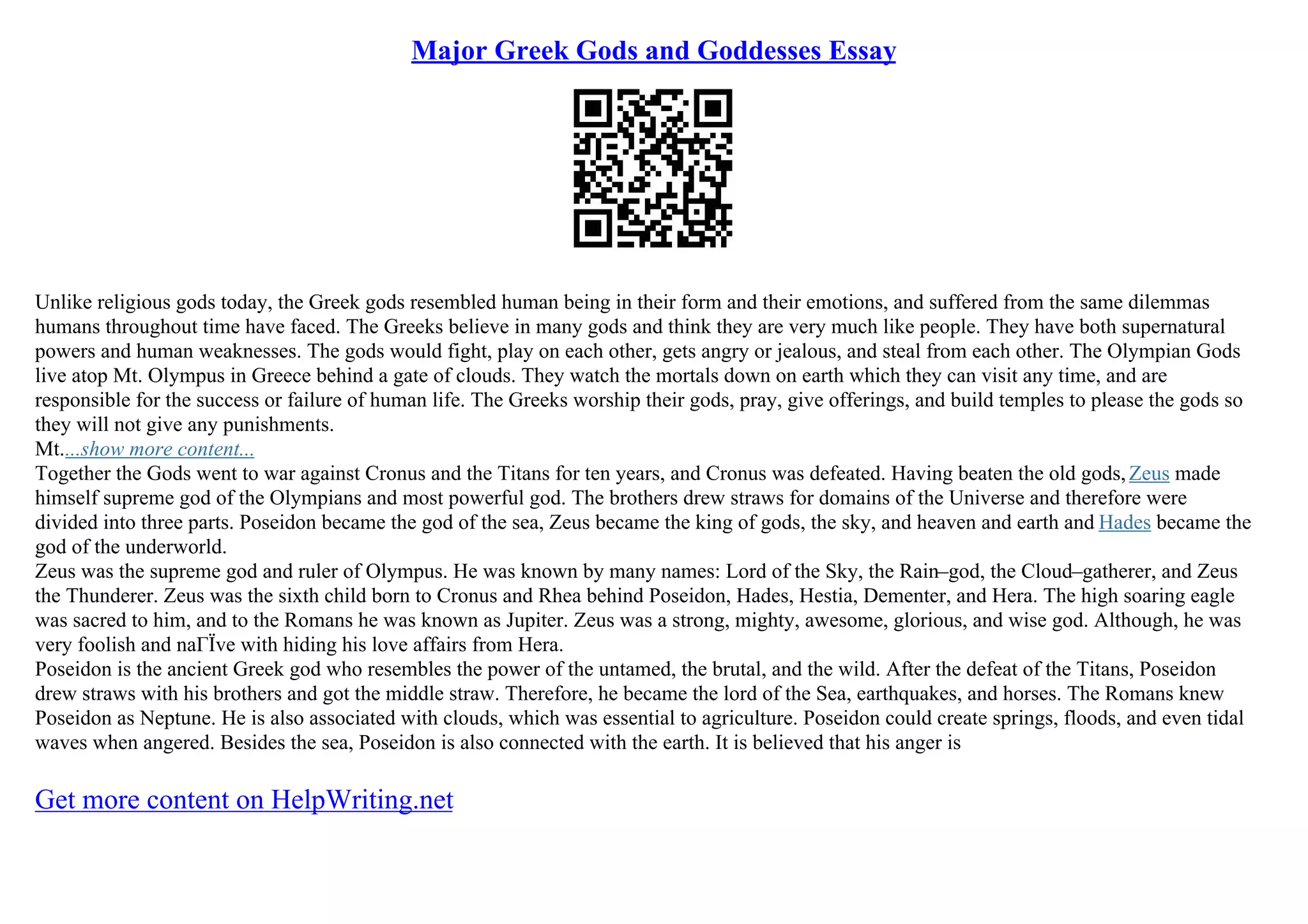 Major Greek Gods And Goddesses Essay | PPT