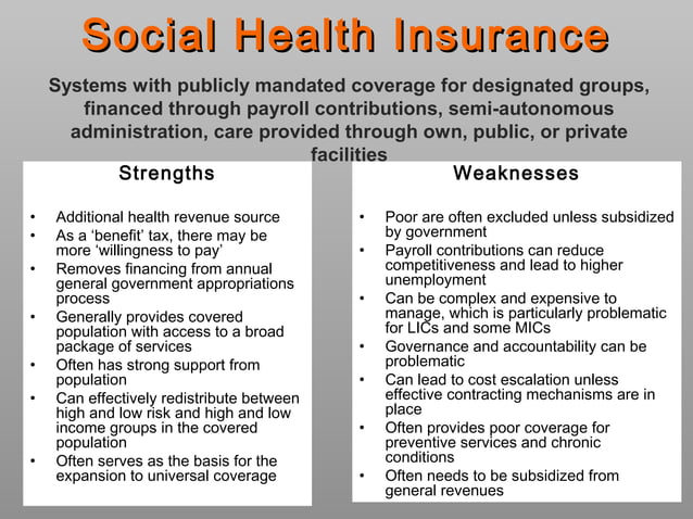 Major health financing model | PPT | Health Insurance | Insurance