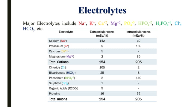 Major intra and extracellular electrolytes | PDF