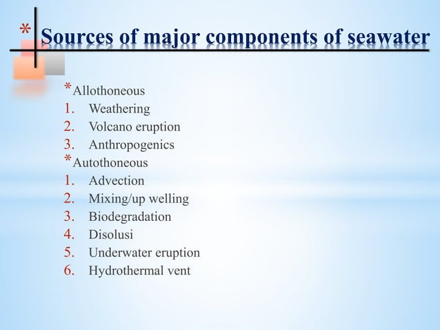 Major and minor components of seawater | PPTX | Chemistry | Science