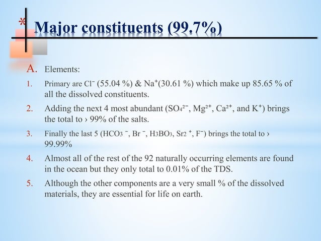 Major and minor components of seawater | PPTX | Chemistry | Science
