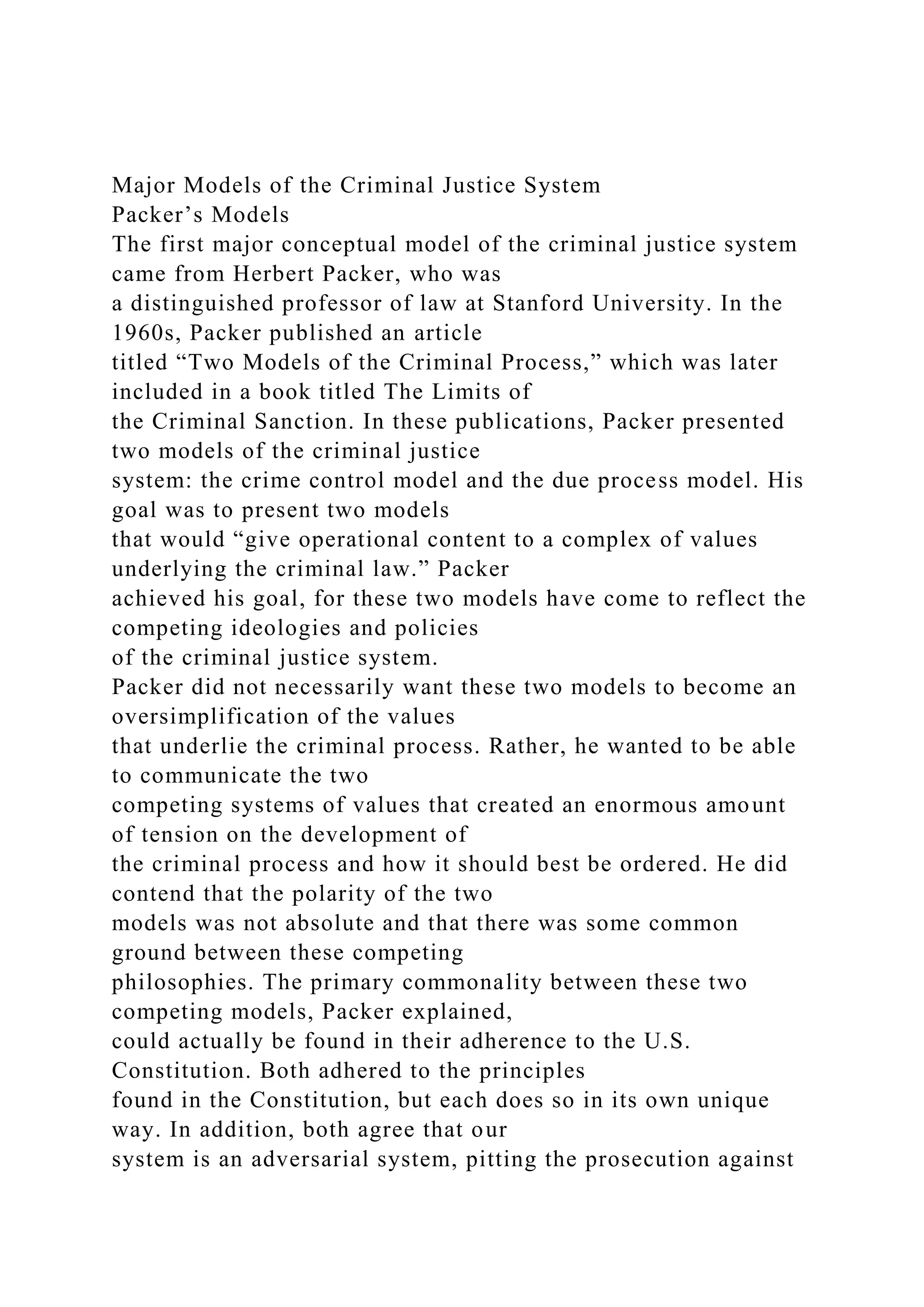Major Models of the Criminal Justice SystemPacker’s ModelsThe .docx