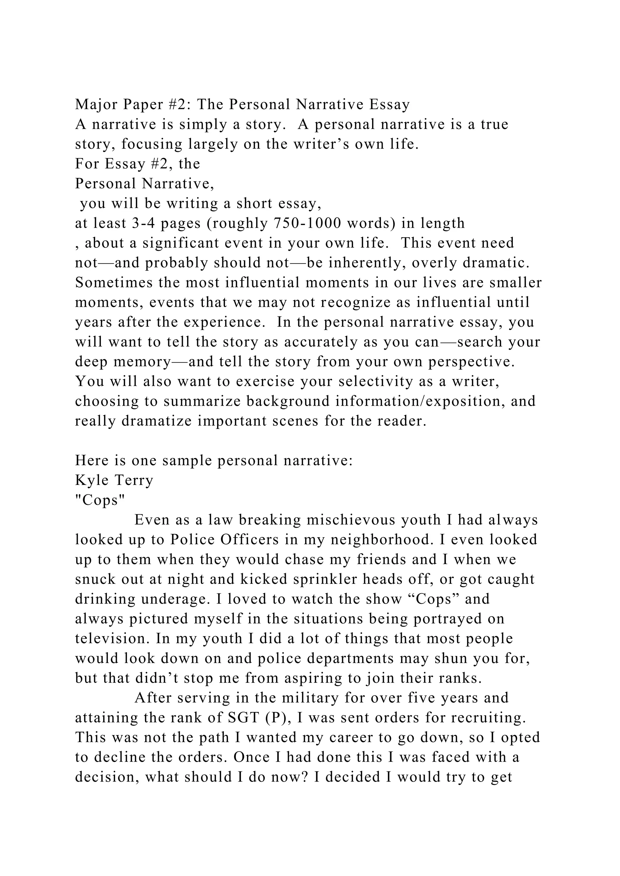 Major Paper #2 The Personal Narrative EssayA narrative is simply .docx