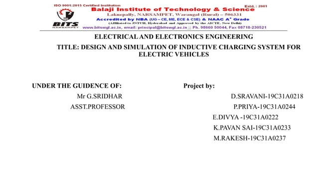 Design and simulation of inductive charging system for ev | PPTX