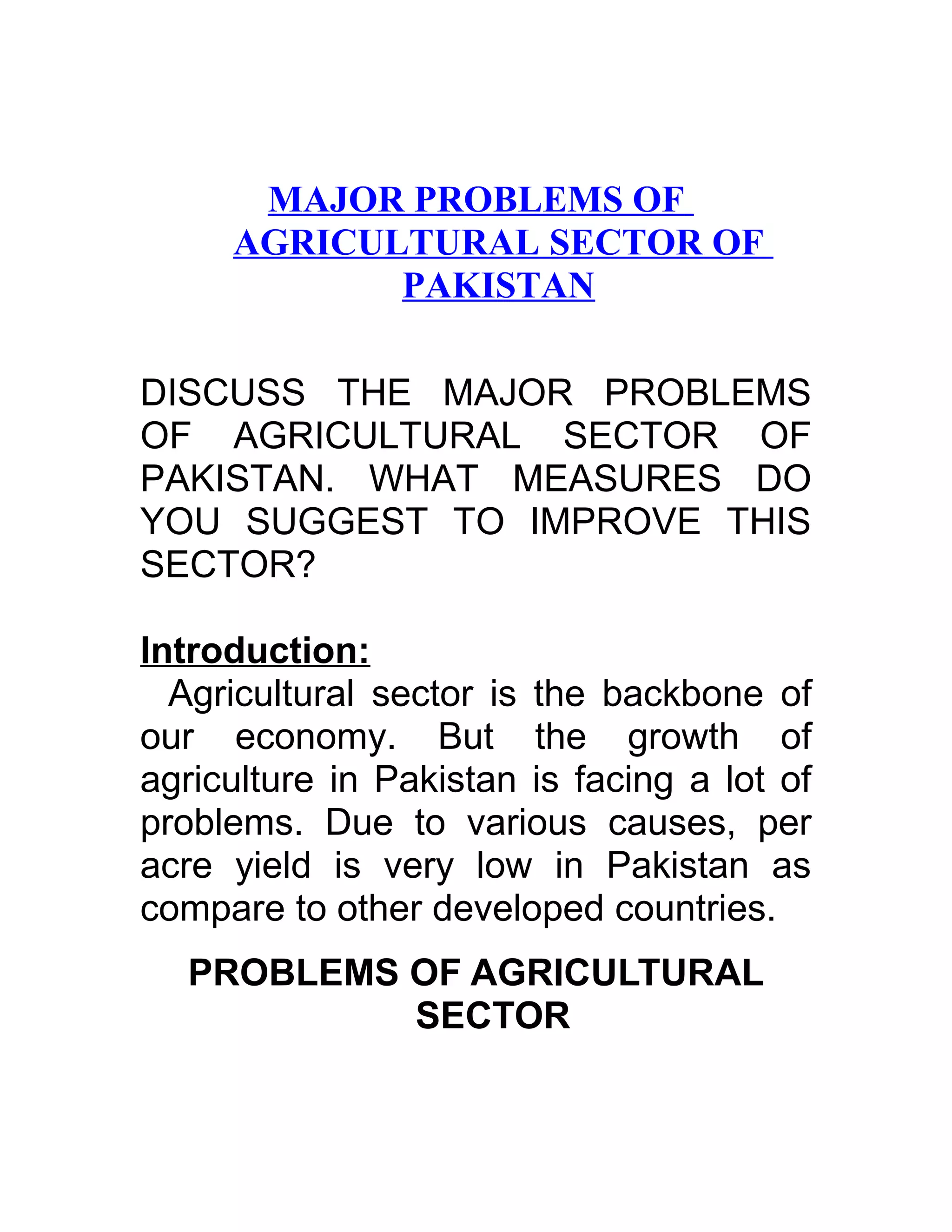 Major problems of agricultural sector of pakistan | DOC