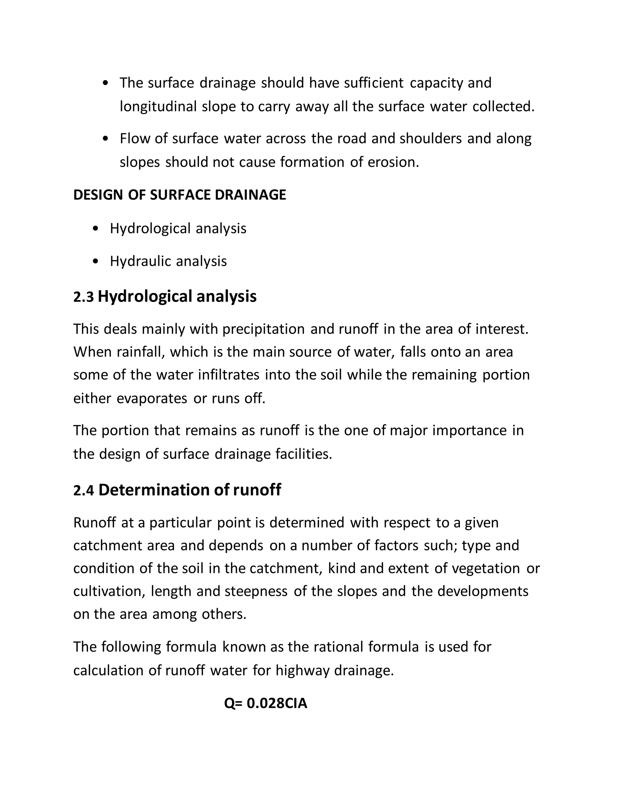 planning, design and estimation of road side drainage system | DOCX