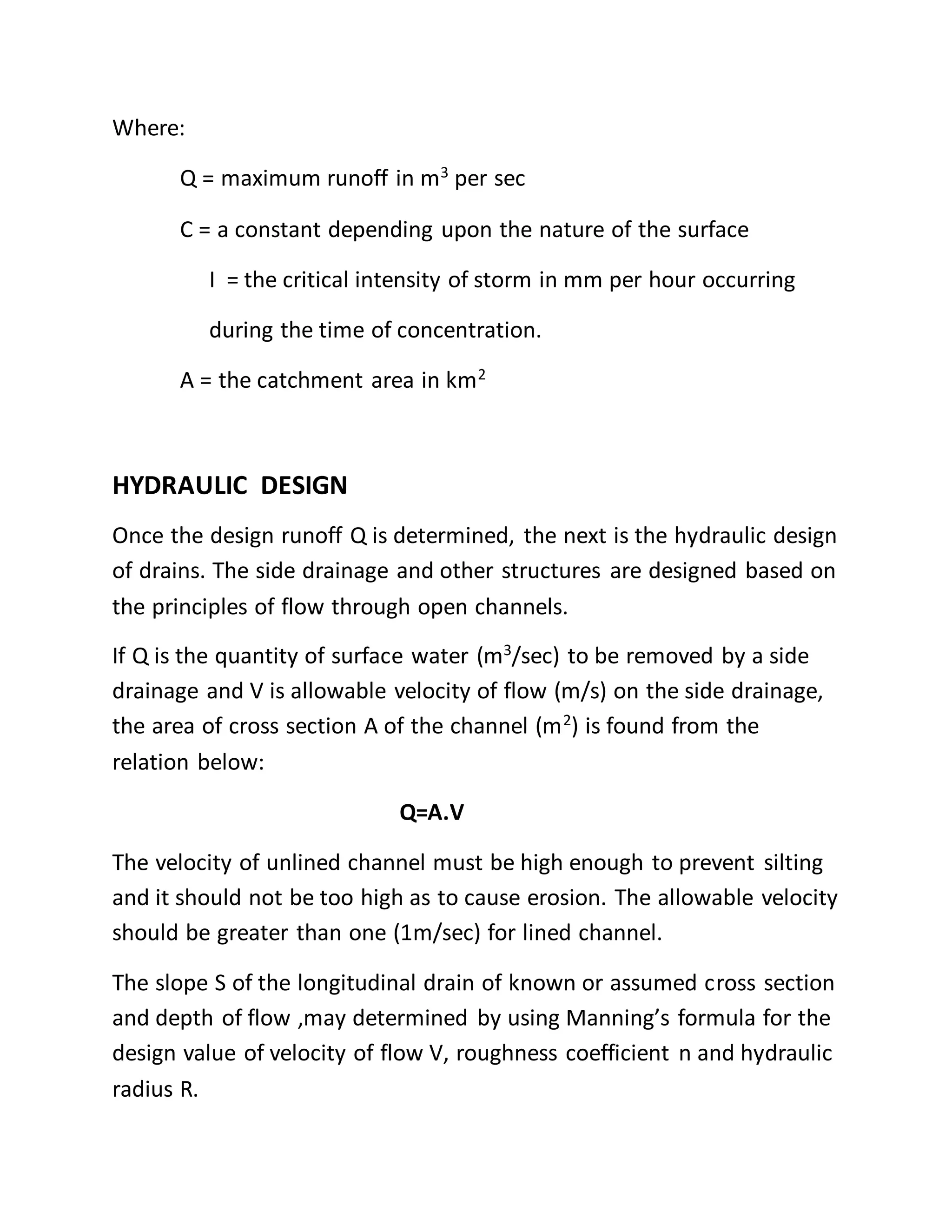 planning, design and estimation of road side drainage system | DOCX