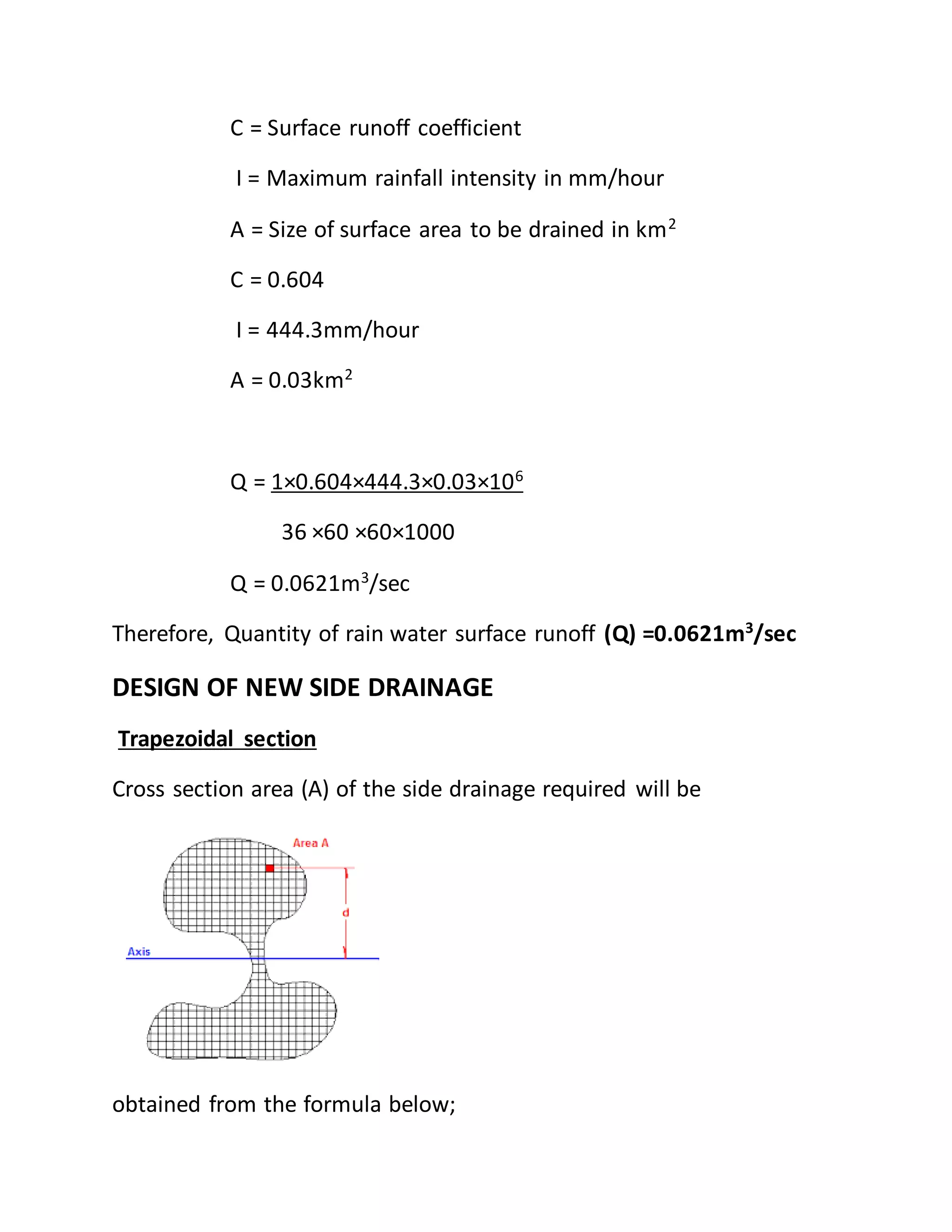 planning, design and estimation of road side drainage system | DOCX