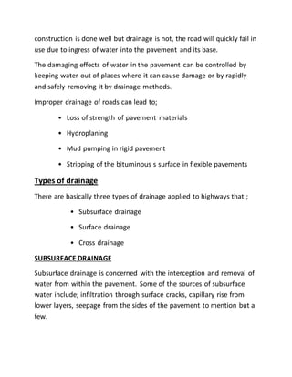 planning, design and estimation of road side drainage system | DOCX
