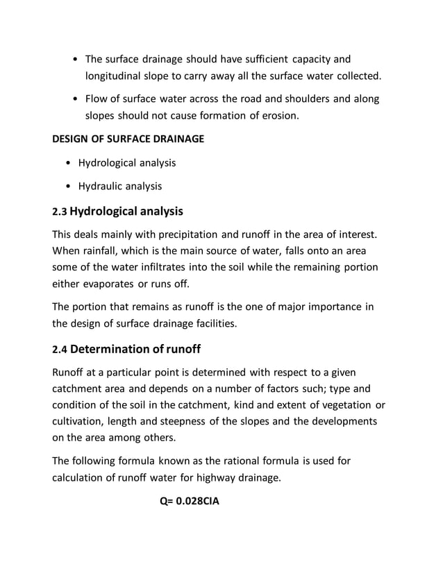 planning, design and estimation of road side drainage system | DOCX ...