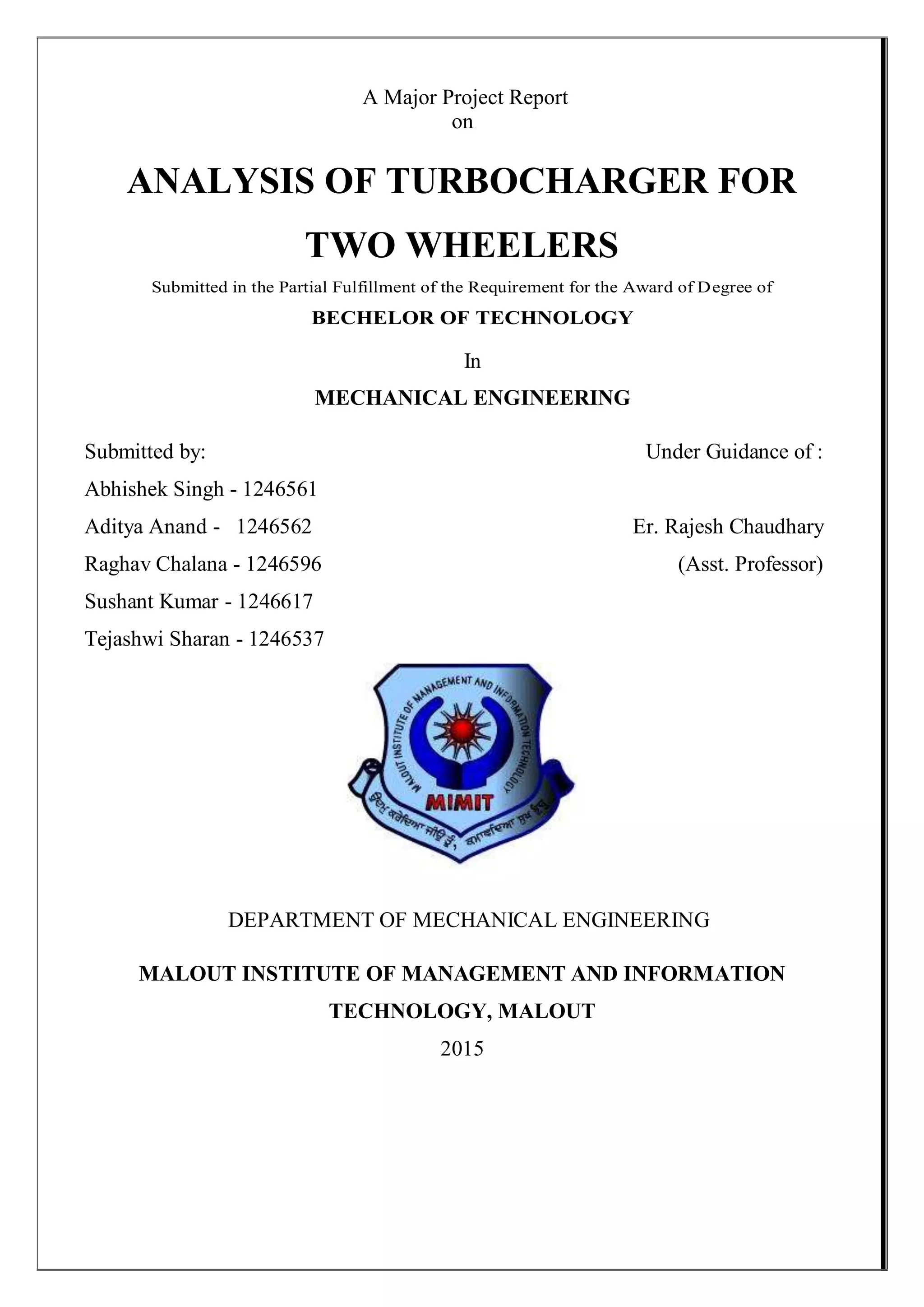 Major project. simulation of turbocharger | PDF