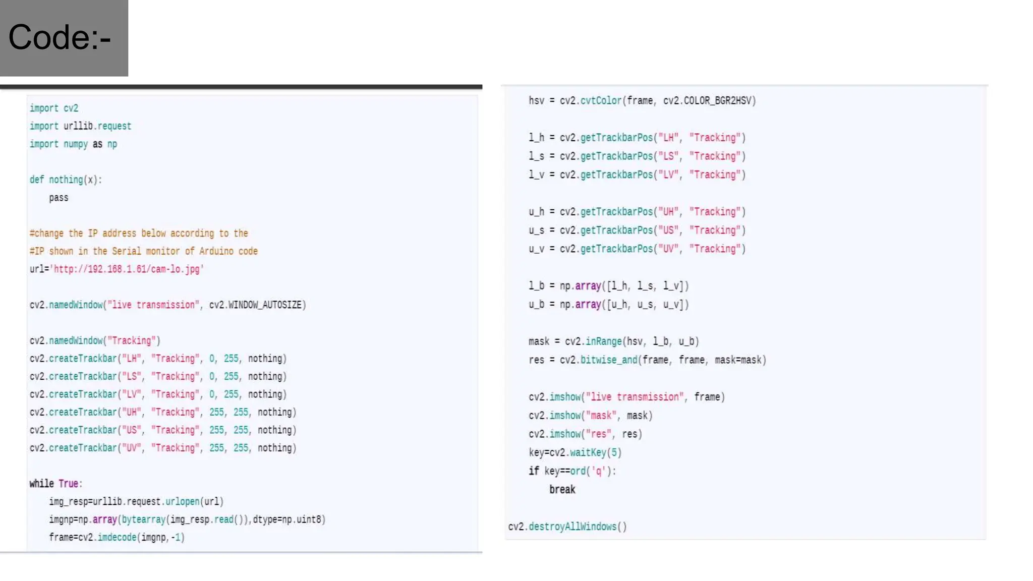 Color detection and tracking with ESP32 Cam and OpenCv MAJOR PROJECT-1 ...
