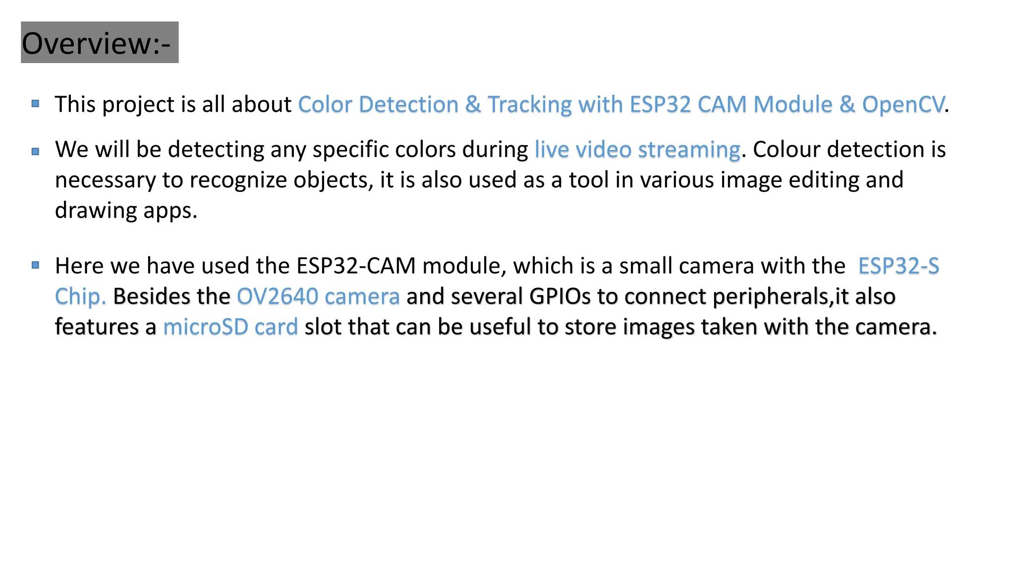 Color detection and tracking with ESP32 Cam and OpenCv MAJOR PROJECT-1 ppt _Group 20 (1).pptx