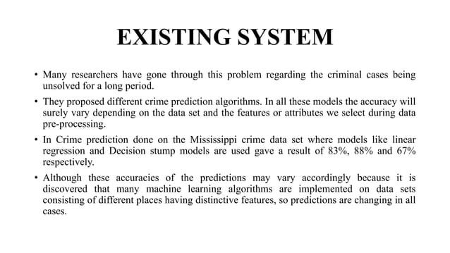 CRIME PREDICTION AND ANALYSIS USING MACHINE LEARNING | PPTX