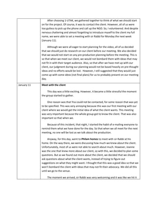 Major Project Production Journal