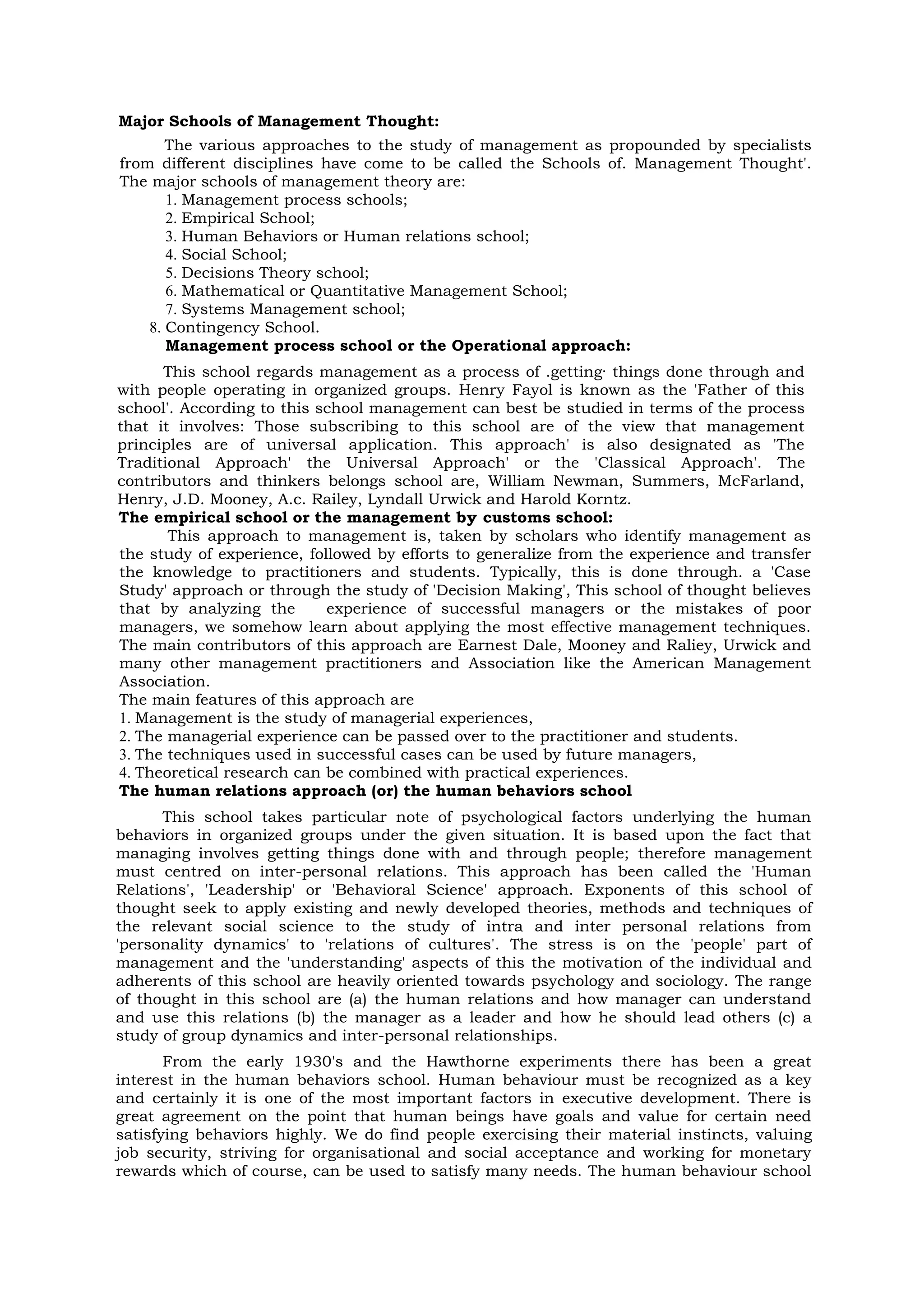 Major schools of management thought | DOCX