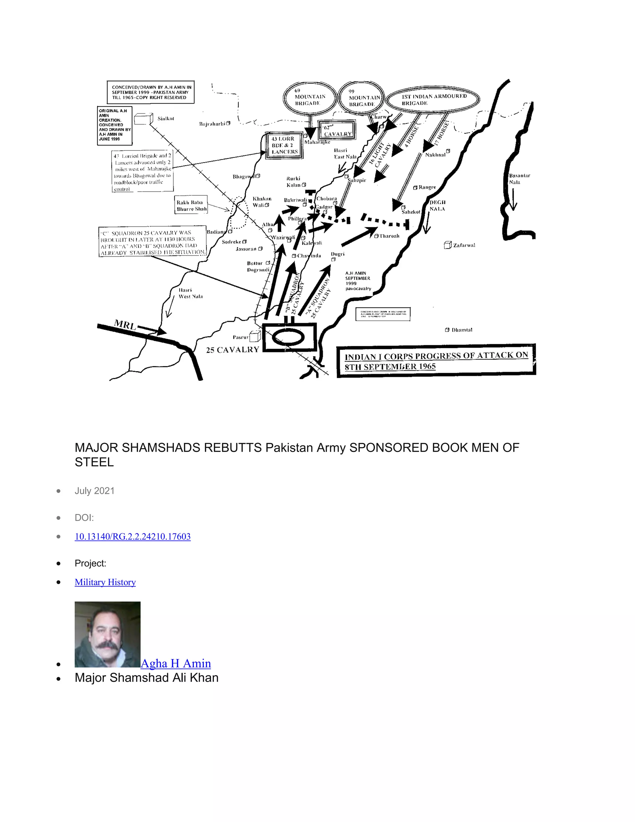 MAJOR SHAMSHADS REBUTTS Pakistan Army SPONSORED BOOK MEN OF STEEL | PDF