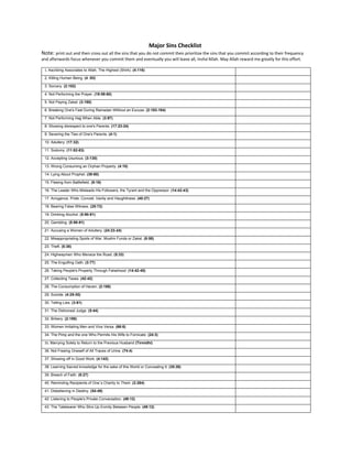 Major sins checklist | PDF