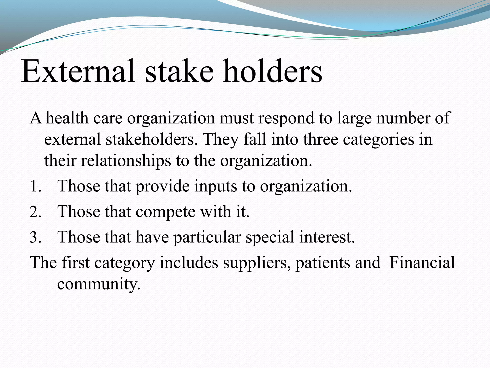 Major stakeholders in health care delivery system | PPTX