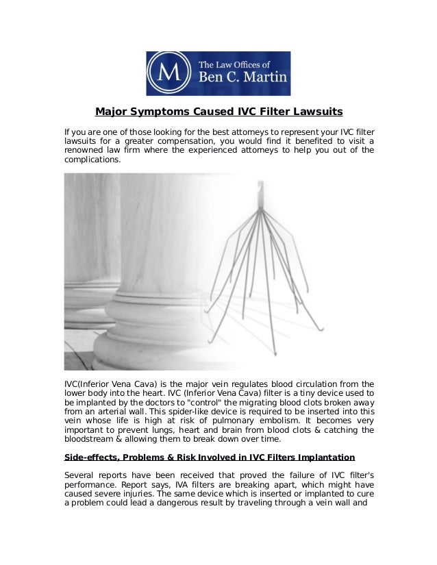 Major symptoms caused ivc filter lawsuits