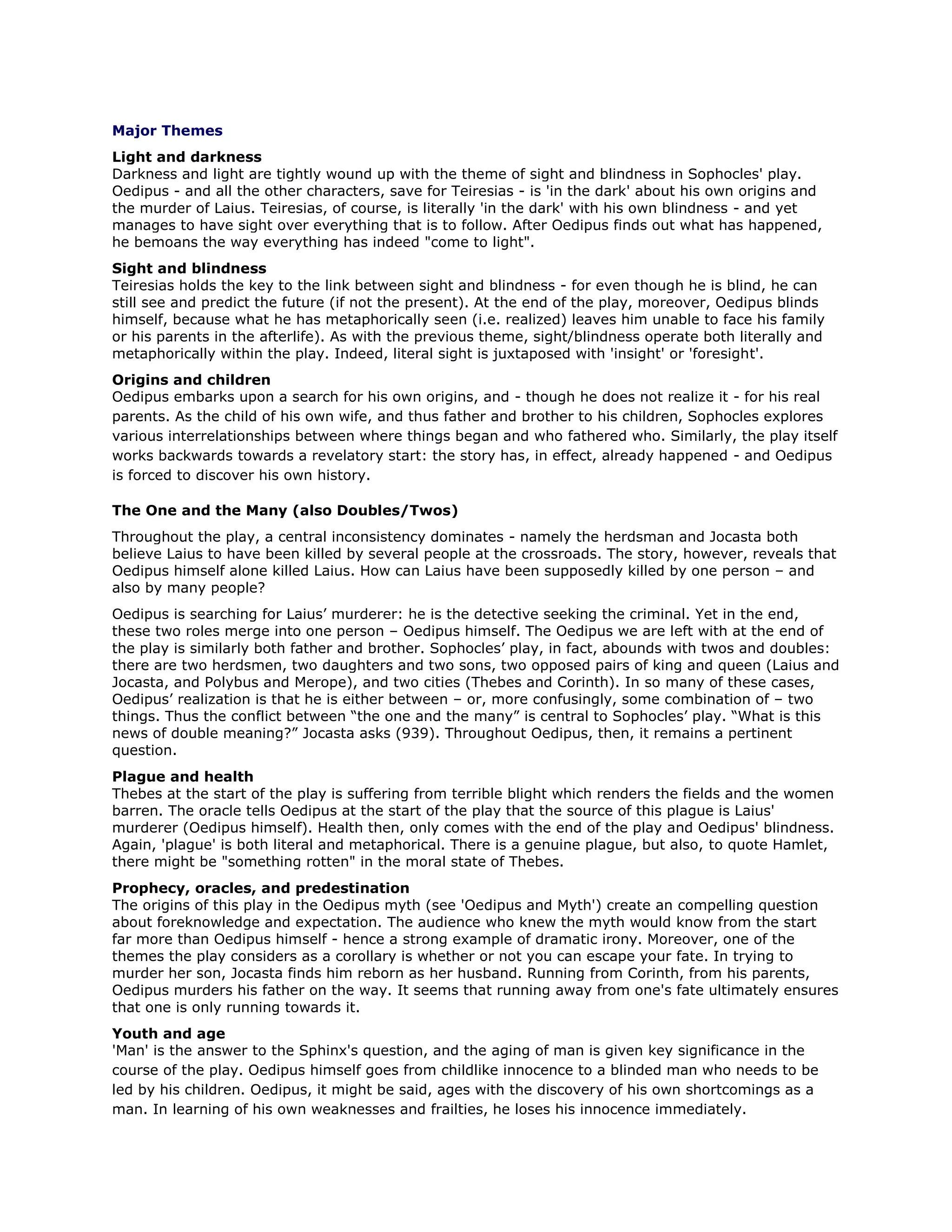 Major themes oedipus rex | DOCX