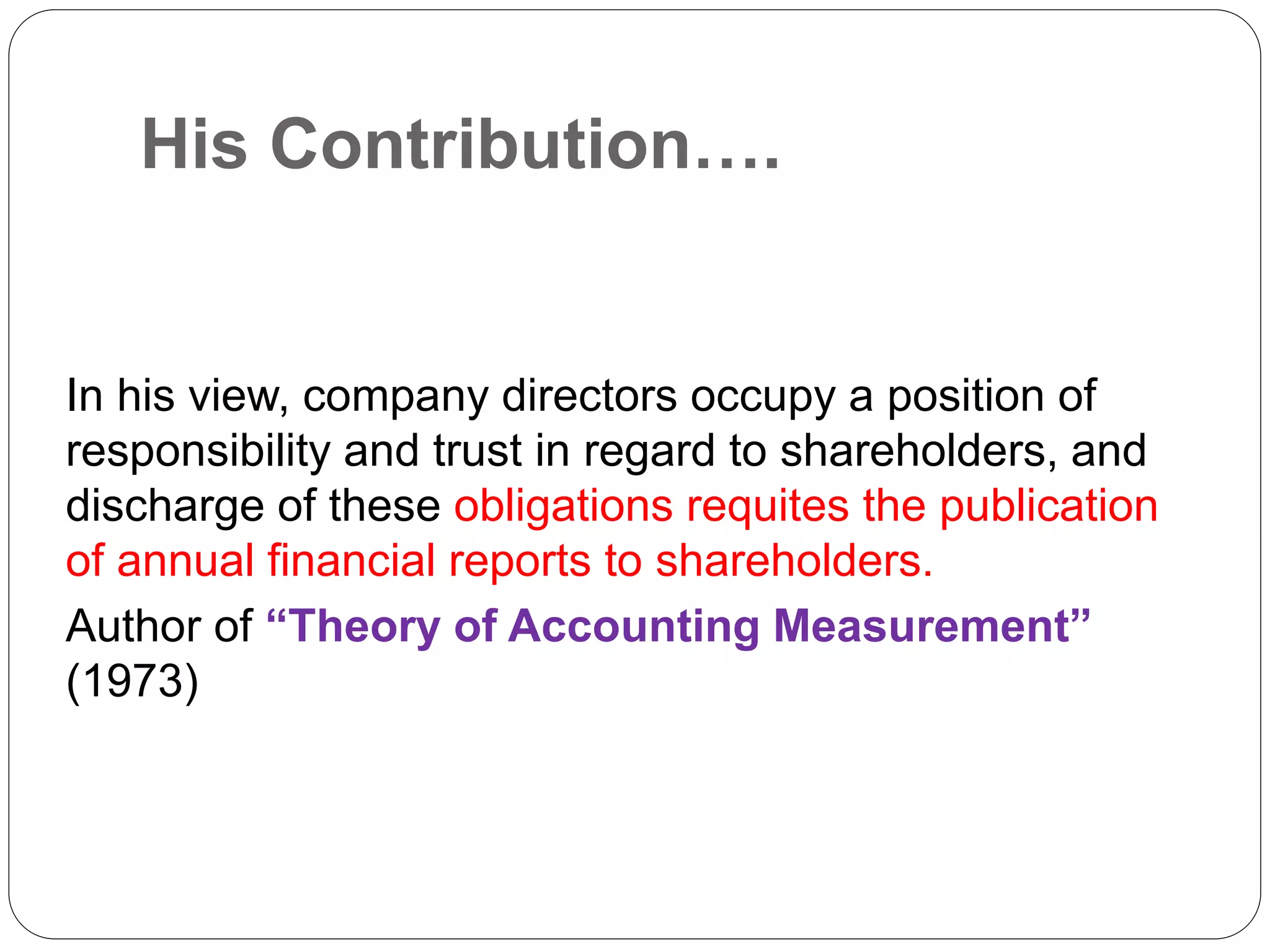 Major thinkers and their contribution to accounting theory | PPTX