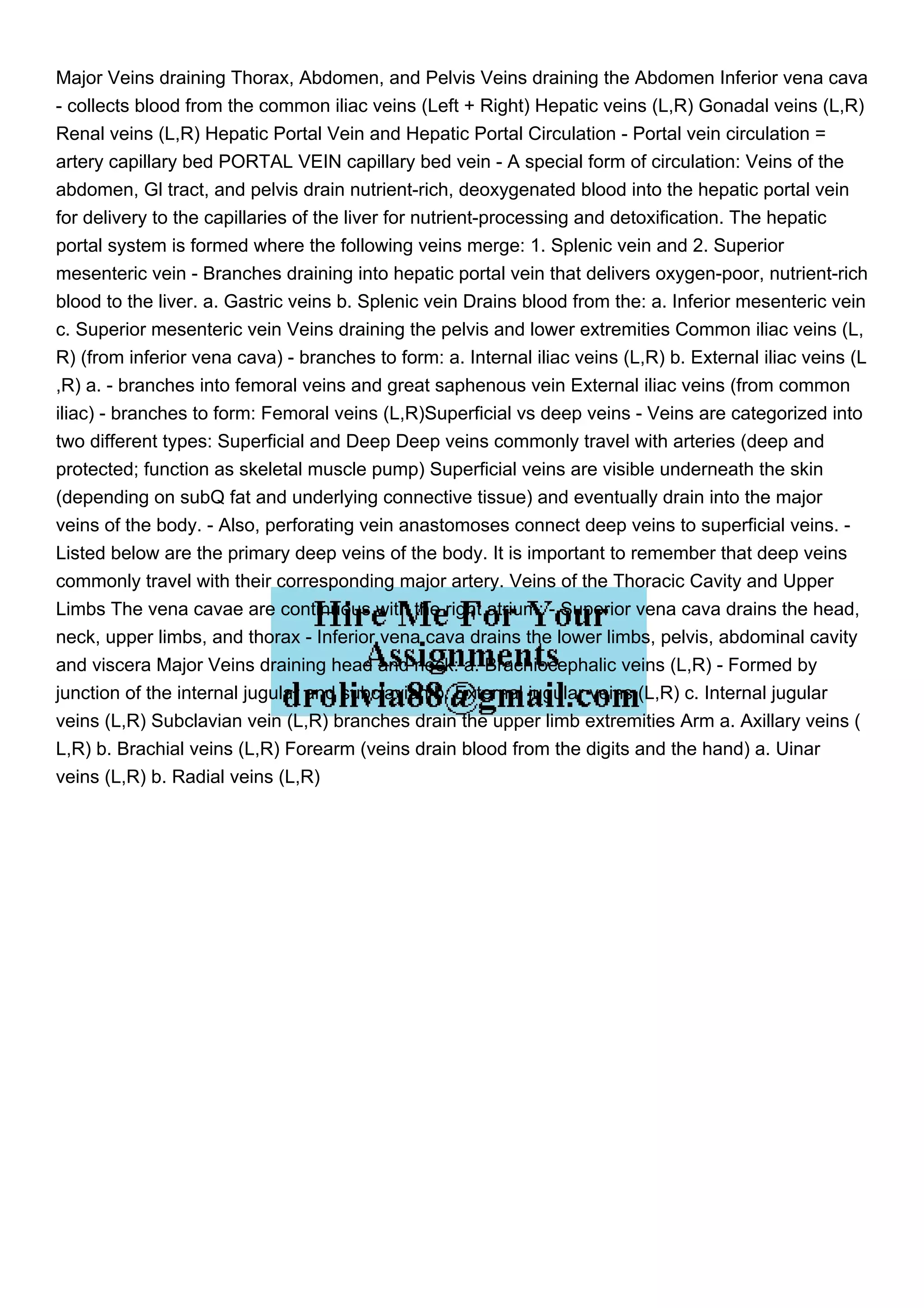 Major Veins draining Thorax Abdomen and Pelvis Veins drain.pdf