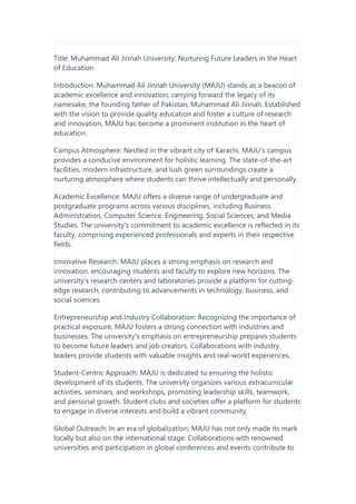 muhammad ali jinnah university islamabad | PDF