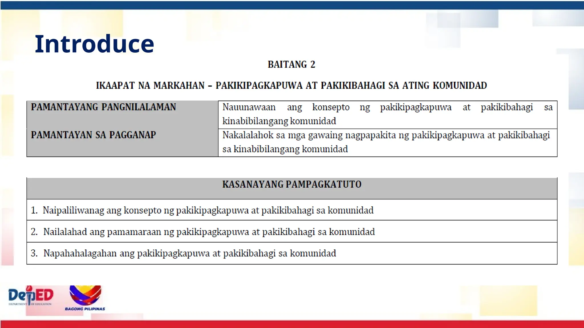 Makabansa” is part of the DepEd Core Values, which are: Maka-Diyos (God-loving) Makatao (Humane ...