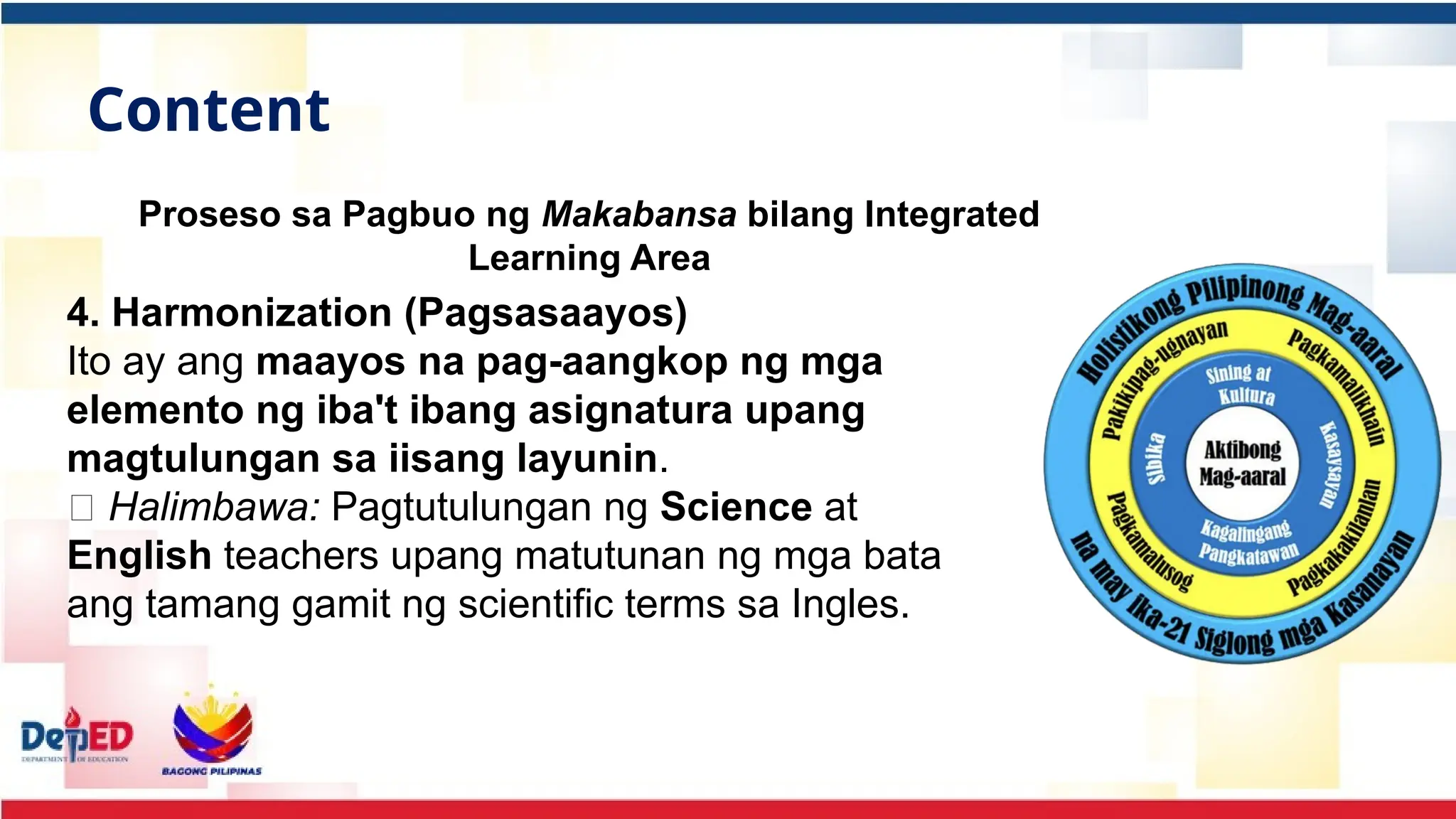 Makabansa” is part of the DepEd Core Values, which are: Maka-Diyos (God-loving) Makatao (Humane ...