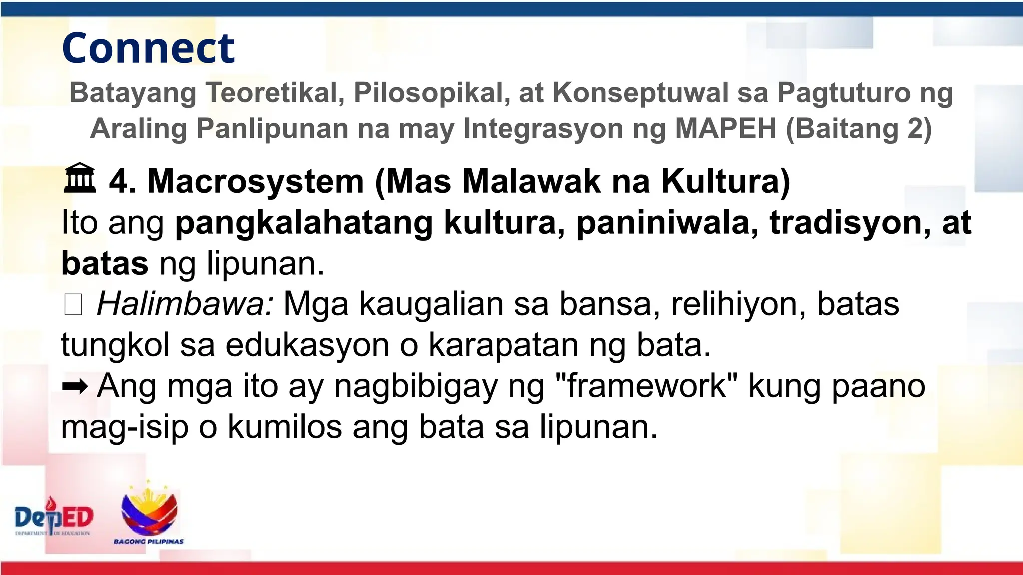 Makabansa” is part of the DepEd Core Values, which are: Maka-Diyos (God-loving) Makatao (Humane ...
