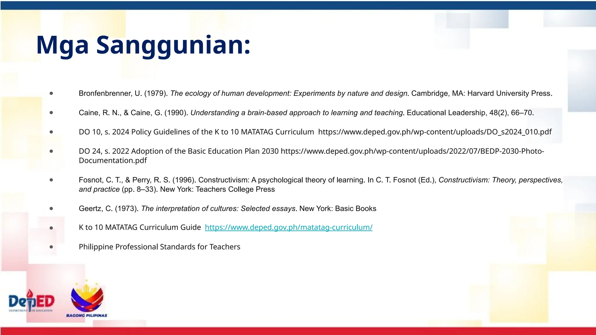 Makabansa” is part of the DepEd Core Values, which are: Maka-Diyos (God ...