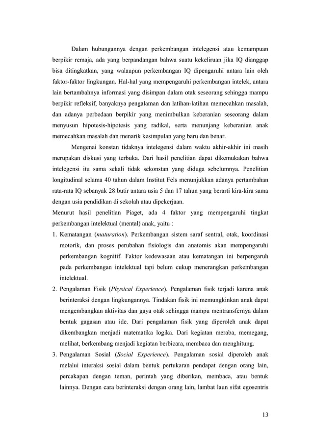 Perkembangan Intelektual pada Fase Remaja | DOC