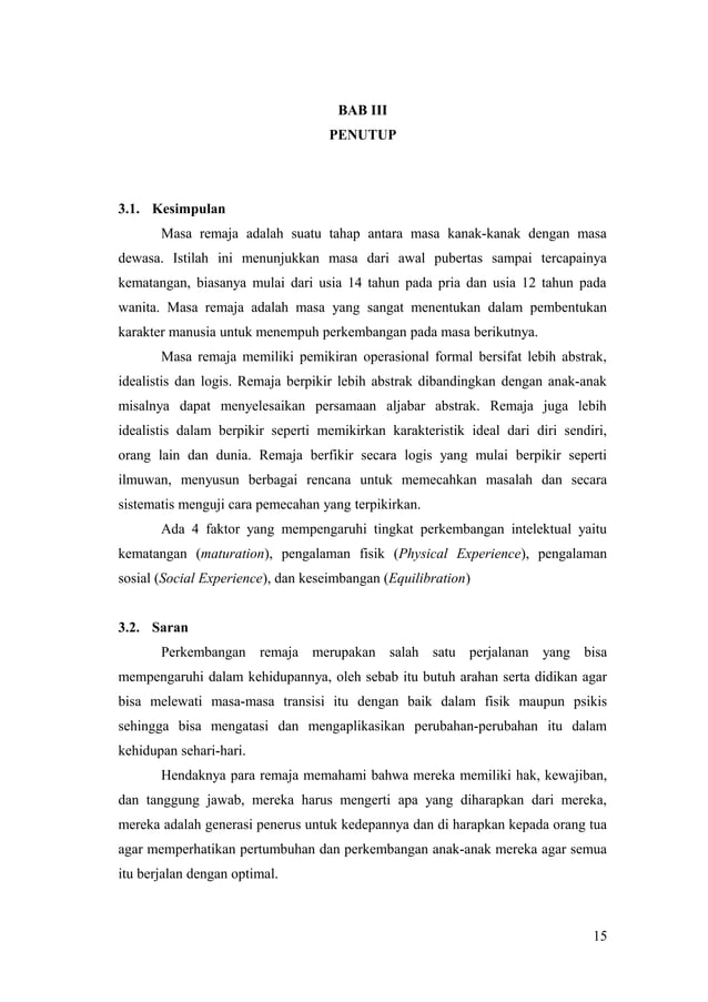 Perkembangan Intelektual pada Fase Remaja | DOC