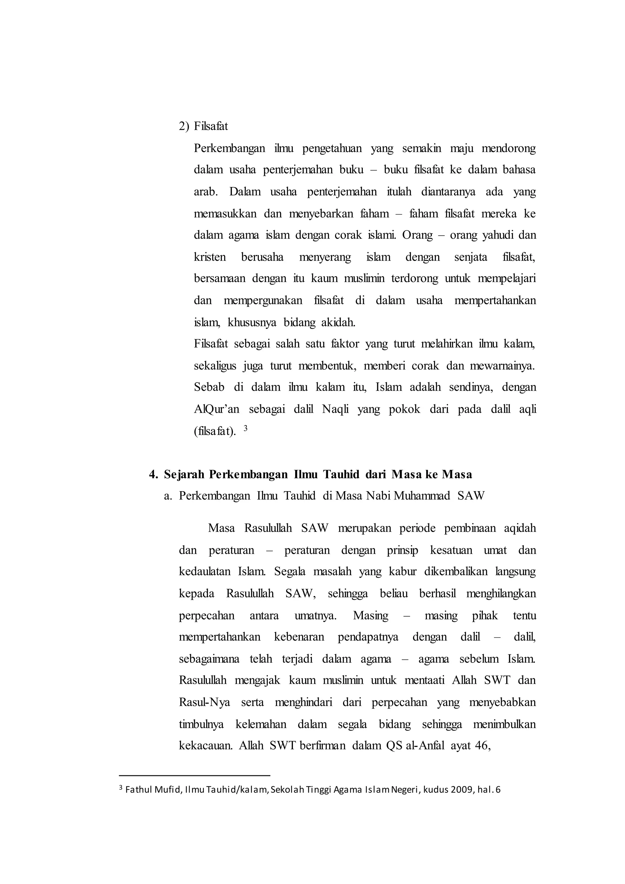 sejarah dan perkembangan ilmu tauhid | DOCX