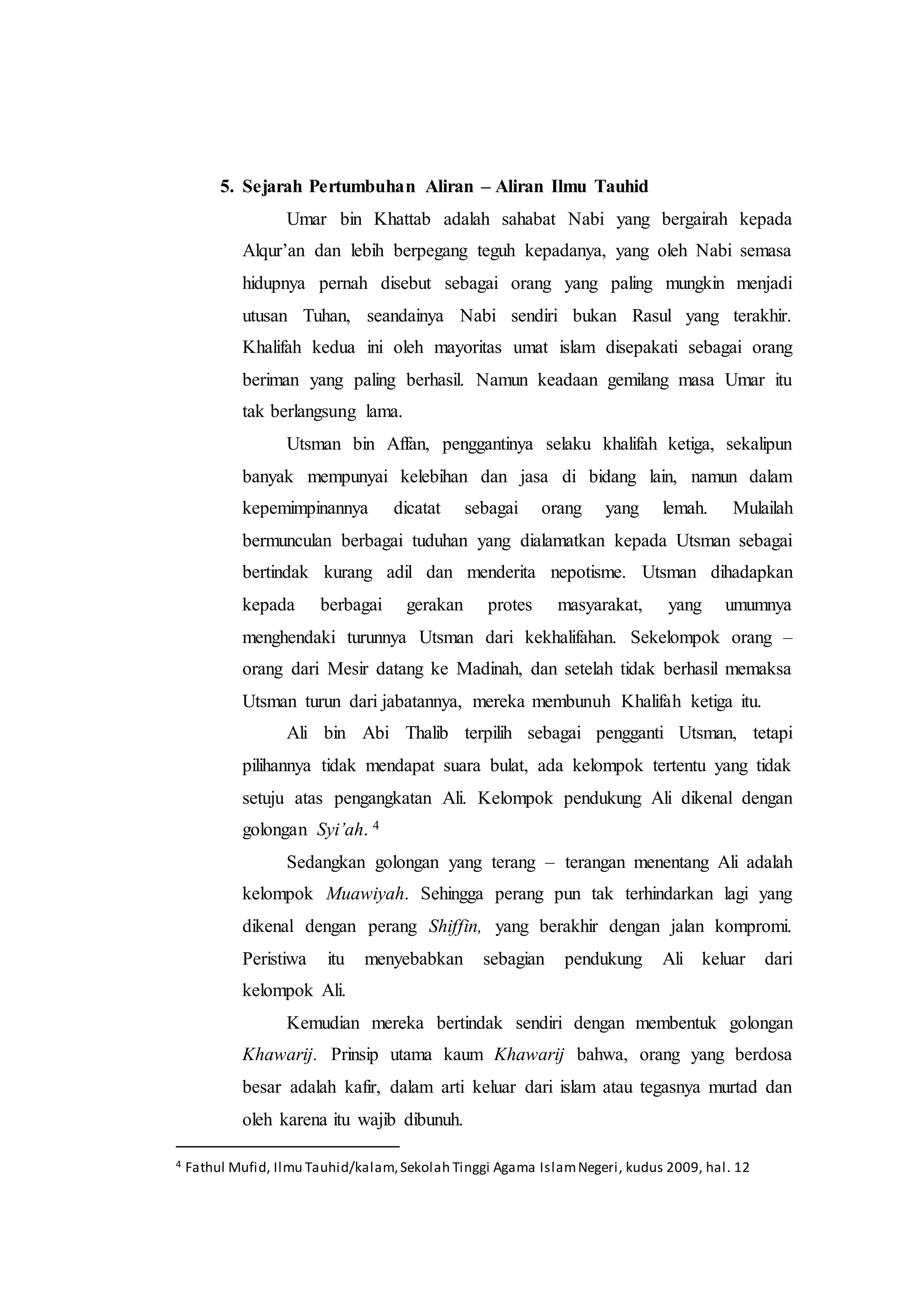 sejarah dan perkembangan ilmu tauhid | DOCX