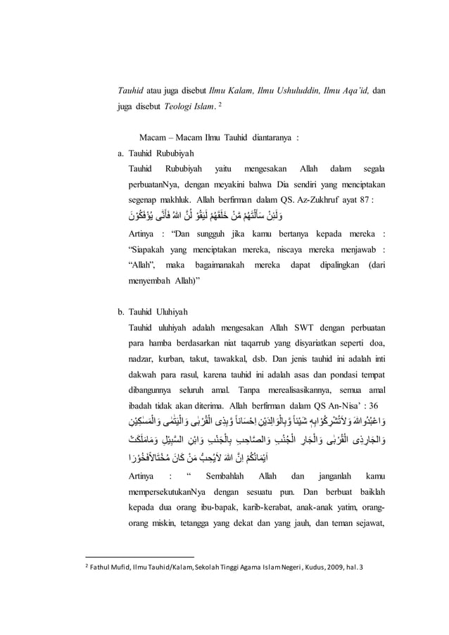 sejarah dan perkembangan ilmu tauhid | DOCX