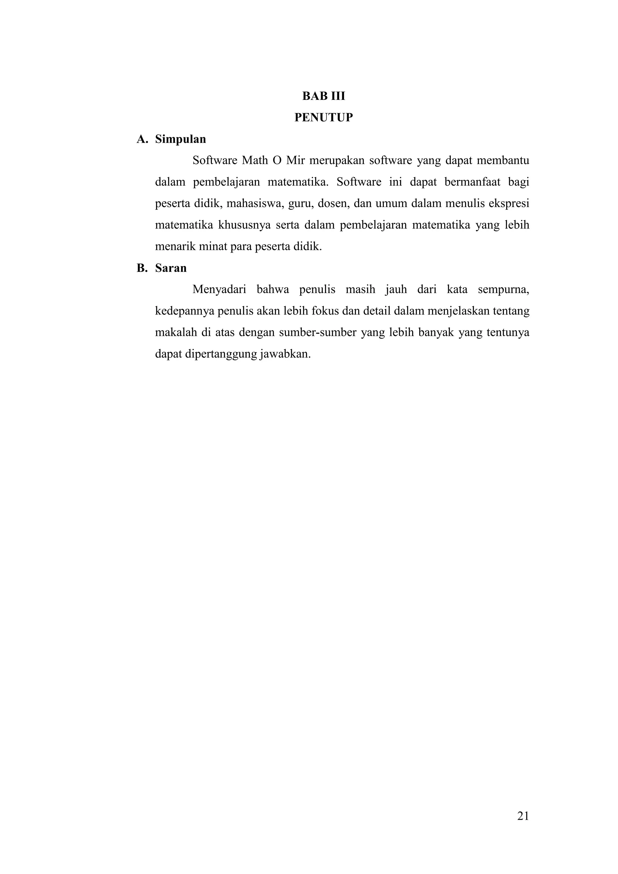 PENGGUNAAN SOFTWARE MATH-O-MIR PADA PEMBELAJARAN MATEMATIKA MATERI ...