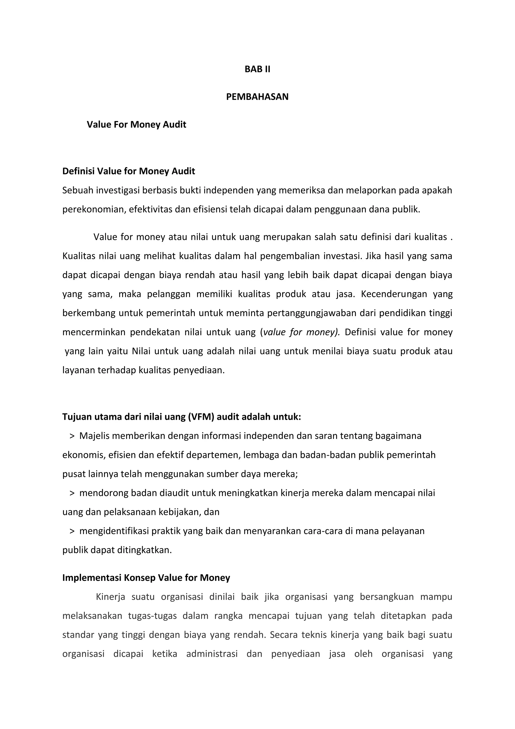 value for money audit | DOCX
