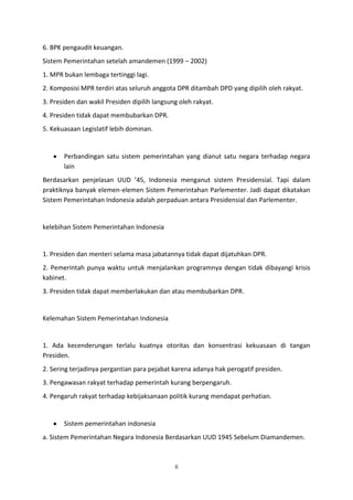 Makalah sistem pemerintahan di indonesia | DOCX