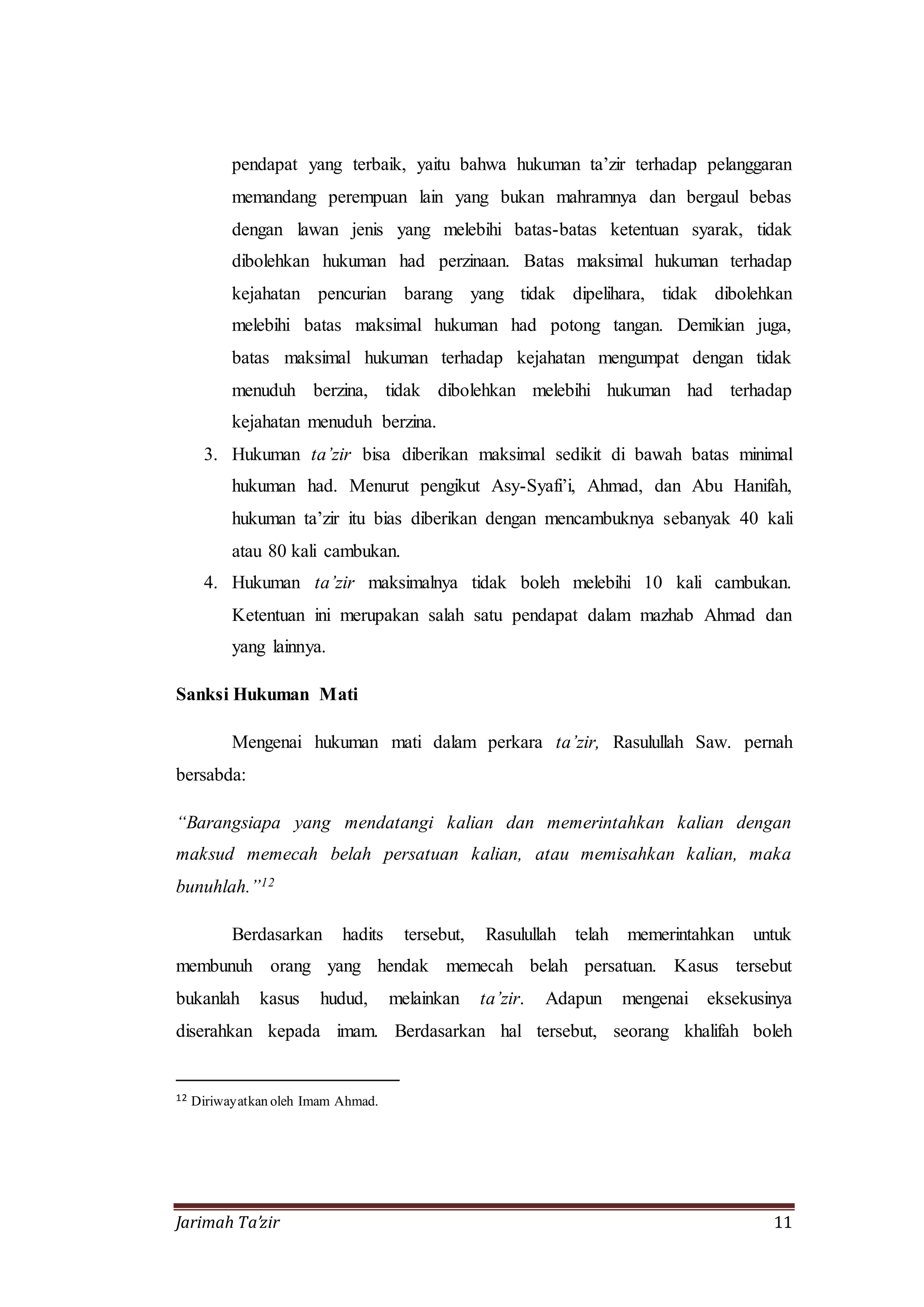 MAKALAH TA'ZIR FIQH JINAYAH PIDANA ISLAM | DOCX