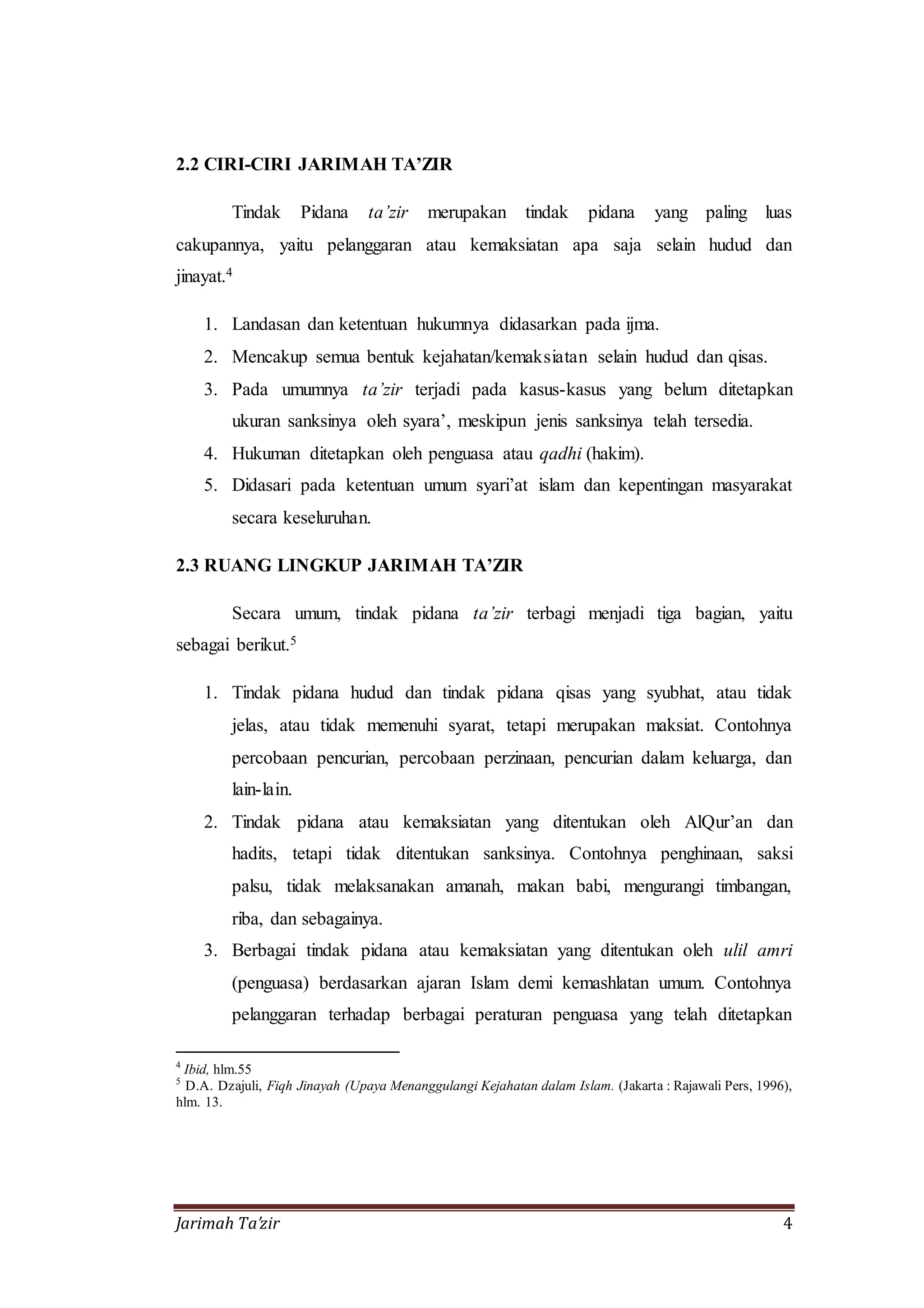 MAKALAH TA'ZIR FIQH JINAYAH PIDANA ISLAM | DOCX
